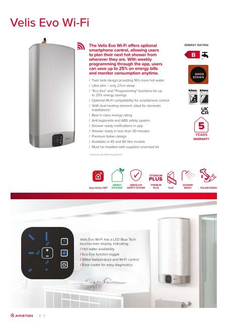 Ariston - Velis Evo WiFi Datasheet