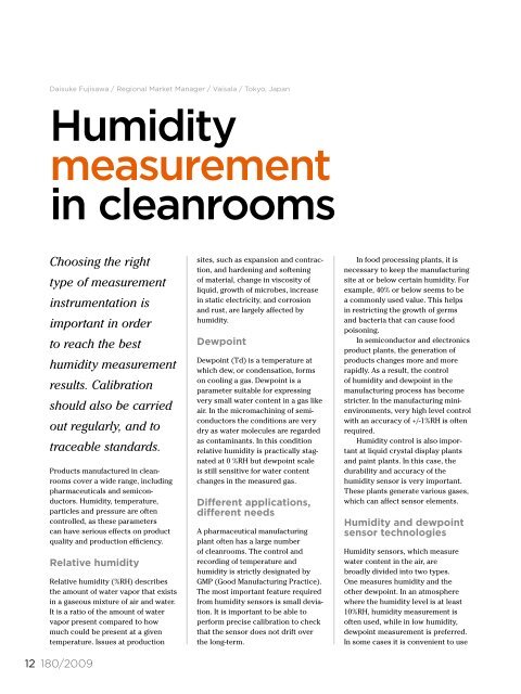 Humidity Measurement in Cleanrooms (pdf, 239KB) - Vaisala