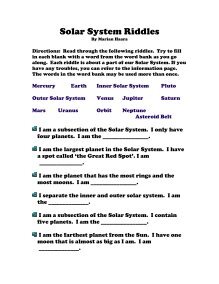 Riddles For Solar System Worksheet
