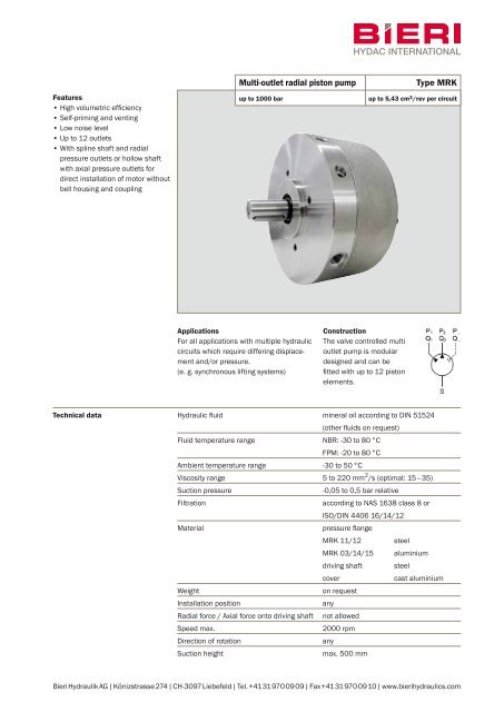 Multi-outlet pumps MRK - BIERI SWISS HYDRAULICS