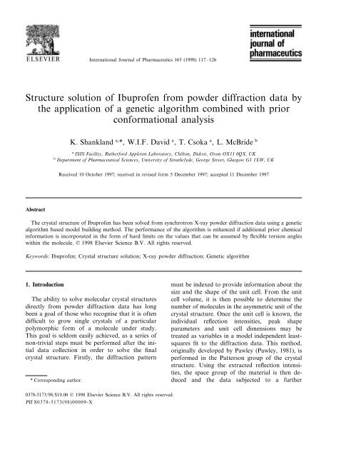 Structure solution of Ibuprofen from powder diffraction data by the ...