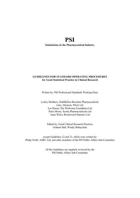 Statisticians in the Pharmaceutical Industry GUIDELINES FOR ... - PSI