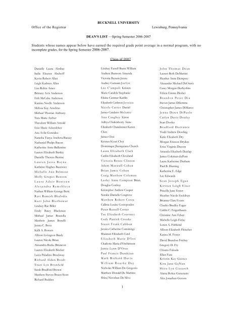 Dean's list - Bucknell University
