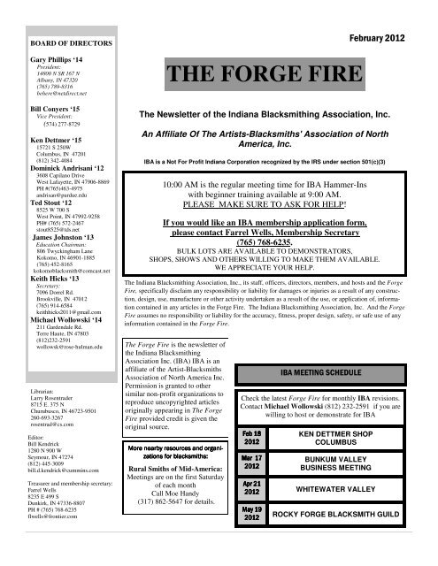 THE FORGE FIRE - Indiana Blacksmithing Association, Inc.