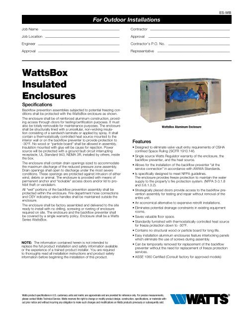 WattsBox Insulated Enclosures - Watts Water Technologies, Inc.