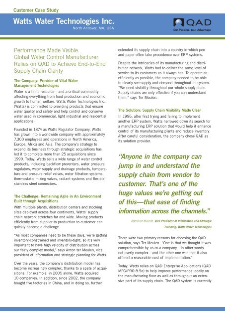 Watts Water Technologies Inc. - QAD.com