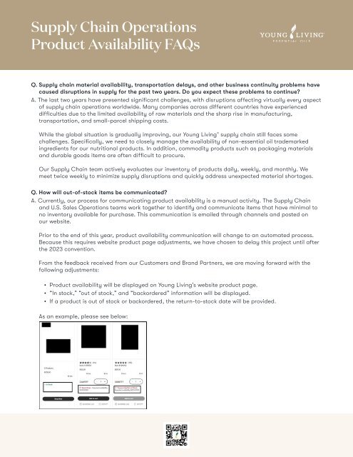 Supply chain operations product availability FAQ