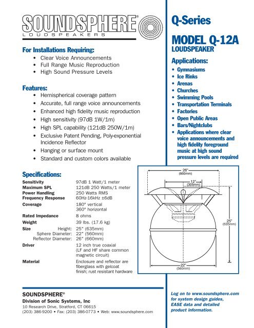 Download the Model Q-12A Spec Sheet - Soundsphere