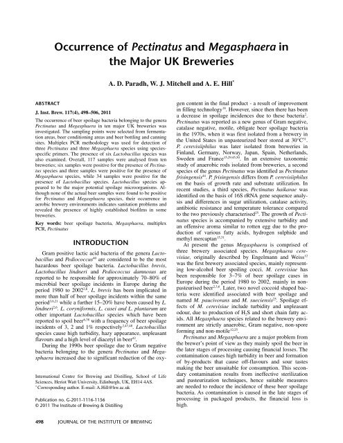 Occurrence of Pectinatus and Megasphaera in the major UK breweries