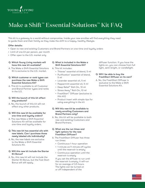 Make a Shift™ Essential Solutions™ Kit FAQ