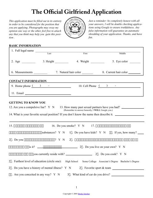 Girlfriend Application Form