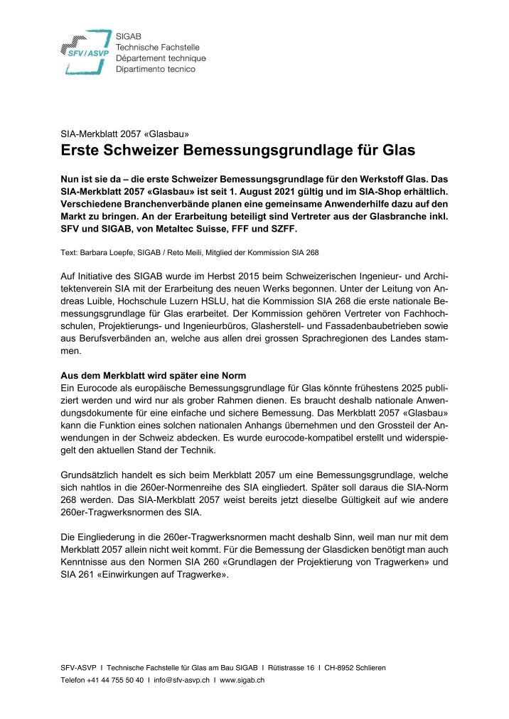 SIGAB-Richtlinie 002 «Sicherheit mit Glas - Anforderungen an Glasbauteile»
