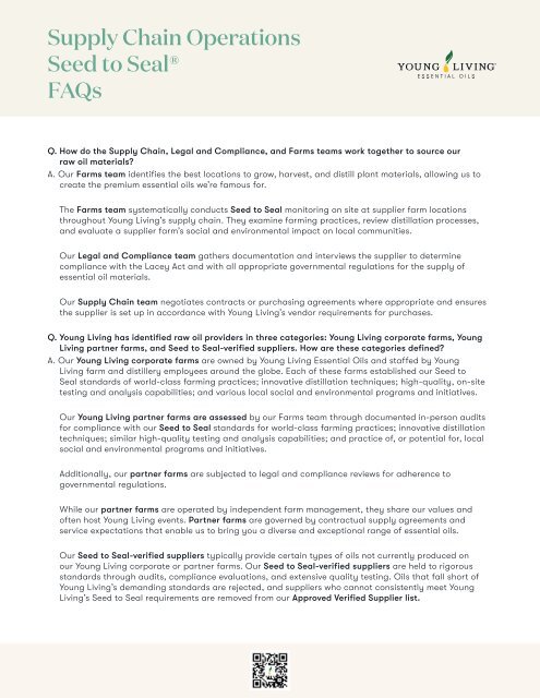 Supply Chain Operations Seed to Seal® FAQ