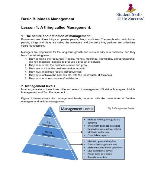 Basic Business Management. Lesson 1. A thing called Management