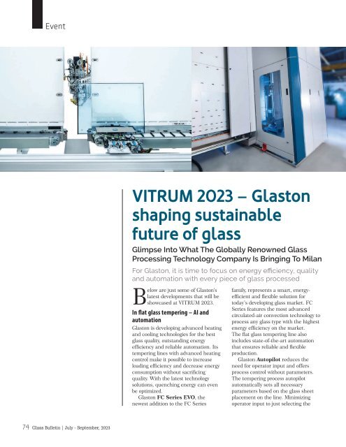 VITRUM 2023 – Glaston shaping sustainable future of glass