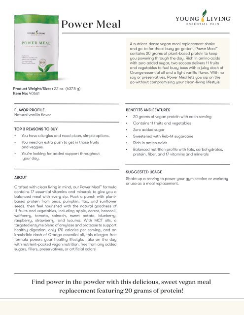 Power Meal Product Information Page