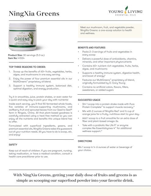 Ningxia Greens Product Information Page