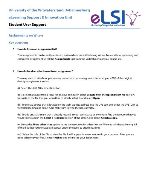 Assignments - Wits CLE : Gateway - University of the Witwatersrand