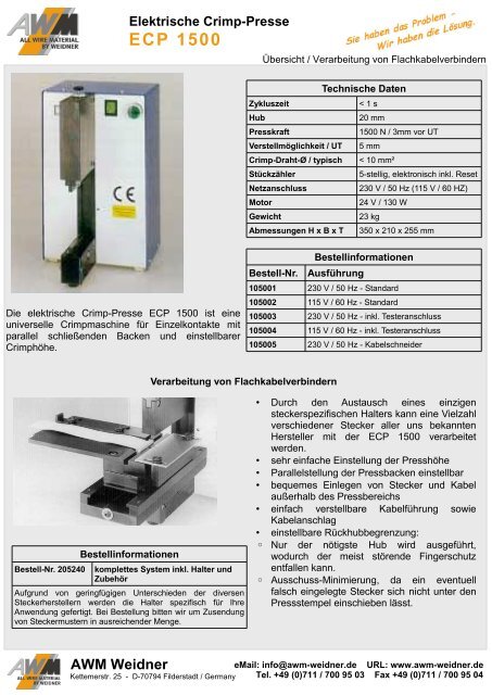 Elektrische Crimp-Presse ECP 1500 - AWM Weidner