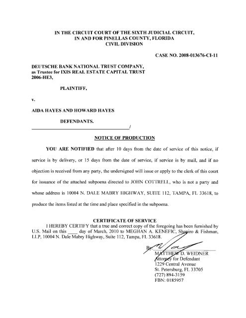 Motion to Strike Affidavit - Matt Weidner Motion to Strike Affidavit - Matt Weidner