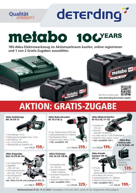 METABO Aktion Gratis Zugabe Herbst 2023 bei Deterding
