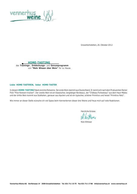 Muster Dokumentation HOME-TASTING. - Vennerhus
