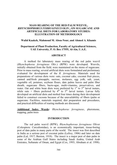 MASS REARING OF THE RED PALM WEEVIL ... - Pubhort.org