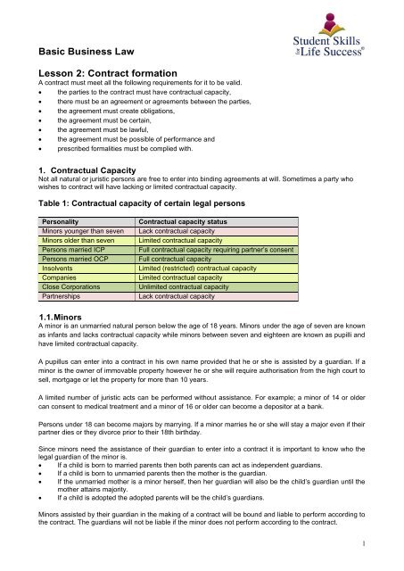 Basic Business Law. Lesson 2. Contract Formation