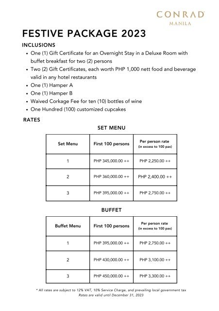 2023 Festive Events Package