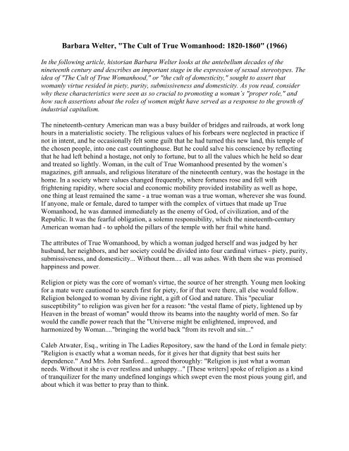 Cult Of True Womanhood