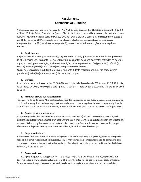 Regulamento AEG Ecoline 2023