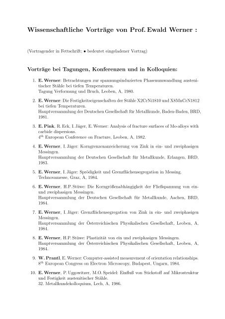 Wissenschaftliche Vorträge von Prof. Ewald Werner : - Lehrstuhl für ... Wissenschaftliche Vorträge von Prof. Ewald Werner : - Lehrstuhl für ...