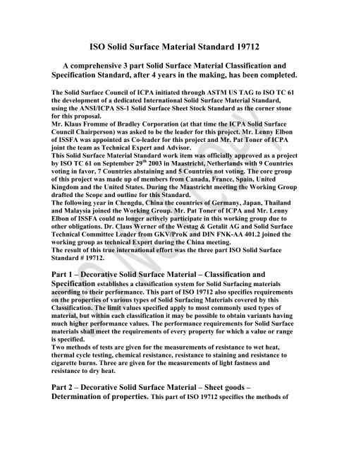 ISO Solid Surface Material Standard 19712 - ICPA