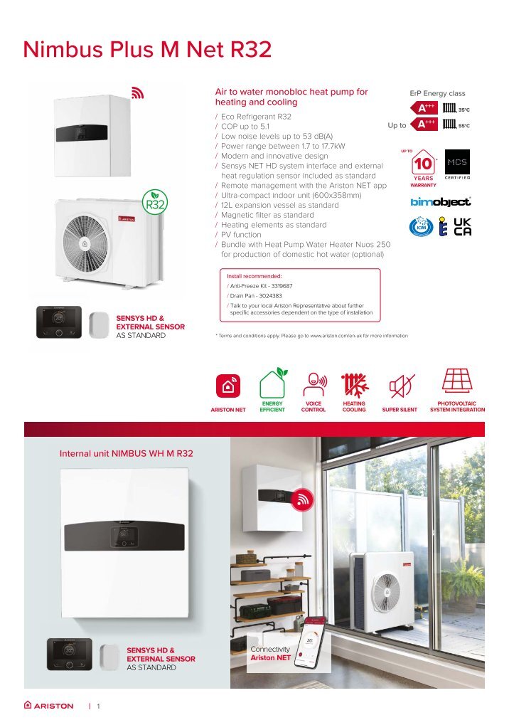 Ariston Nimbus Plus S Net R32 Data Sheet