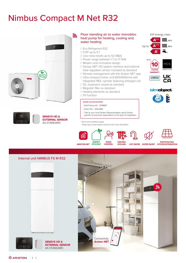 Ariston Nimbus Plus S Net R32 Data Sheet