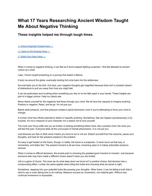 What 17 Years Researching Ancient Wisdom Taught Me About Negative Thinking