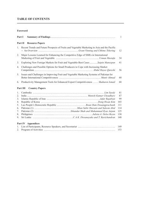 Table of Contents - Asian Productivity Organization