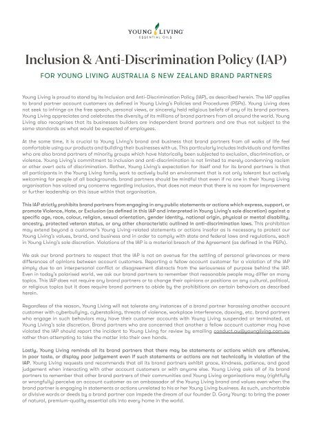 Inclusion and Anti Discrimination Policy