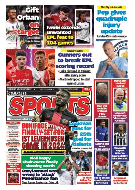 COMPLETE SPORTS - WEDNESDAY, APRIL 3, 2024