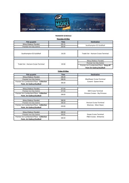 CLIA Conference 2024 Transfer Times