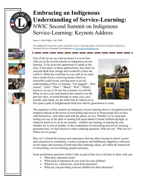 Embracing an Indigenous Understanding of Service-Learning: