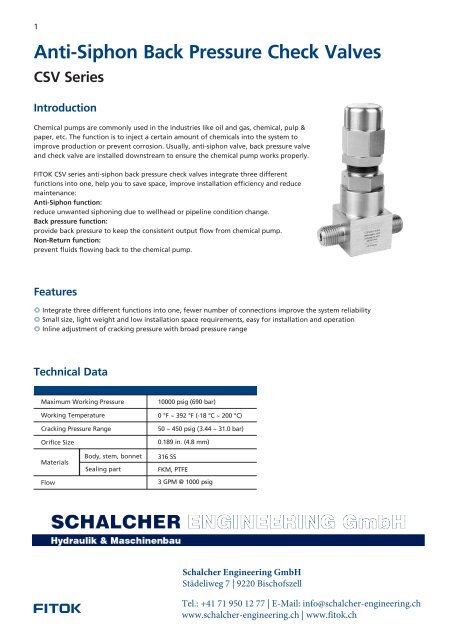 Anti-Siphon Back Pressure Check Valves CSV Series EN