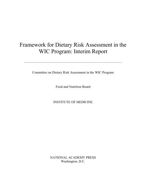 Framework for Dietary Risk Assessment in the WIC - USDA Food ...