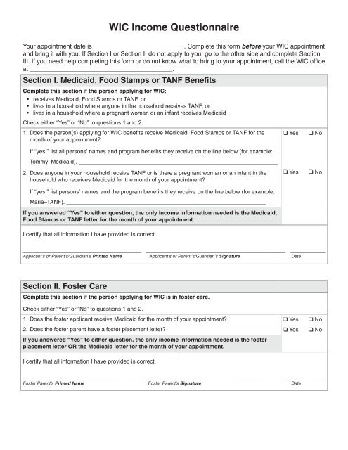 WIC Income Questionnaire