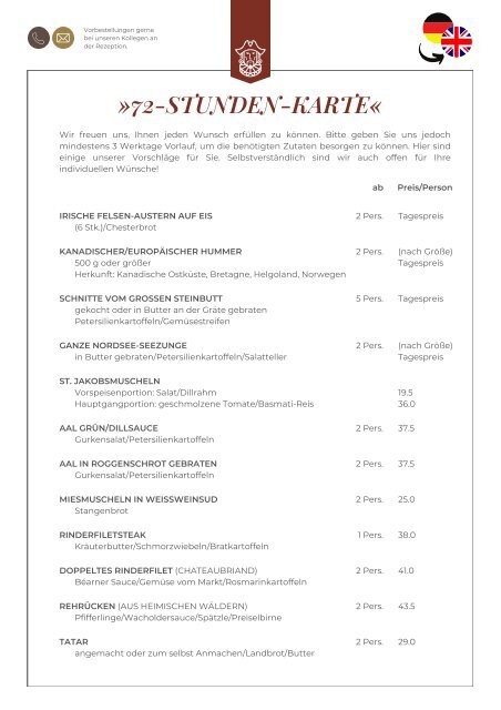 72-Stunden-Karte Restaurant HEINRICHS im Romantikhotel BÖSEHOF 72-Stunden-Karte Restaurant HEINRICHS im Romantikhotel BÖSEHOF