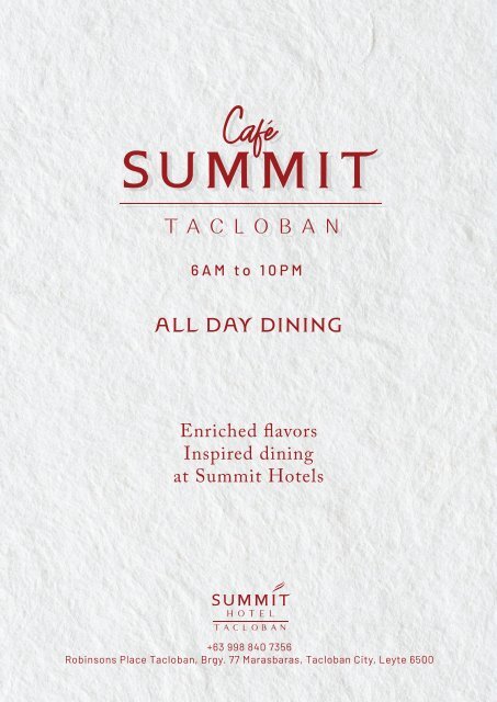 Cafe Summit Tacloban All-Day Dining Menu