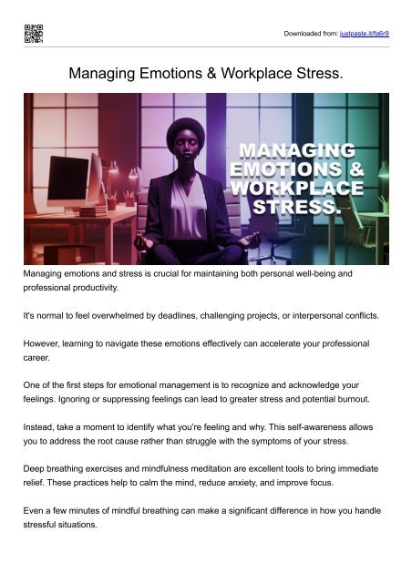 Managing emotions and workplace stress.