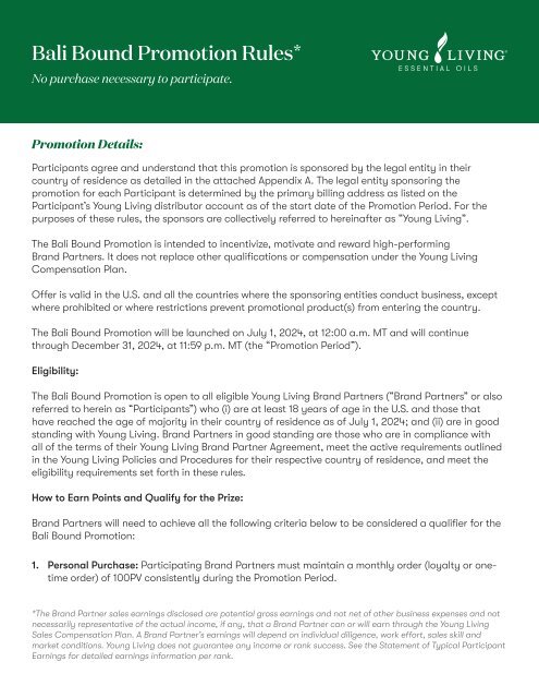 Bali Bound Official Rules | Digital Library | Young Living