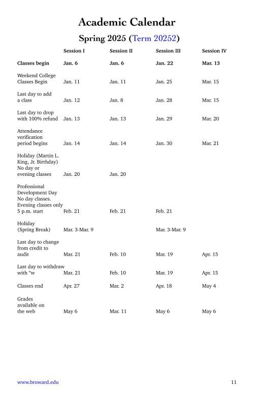 Academic Calendar Spring