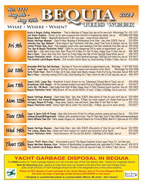 Bequia this Week - 9th August - 15th August 2024